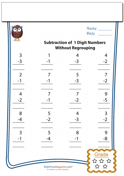 Easy Subtraction Worksheets 6 KidsPressMagazine