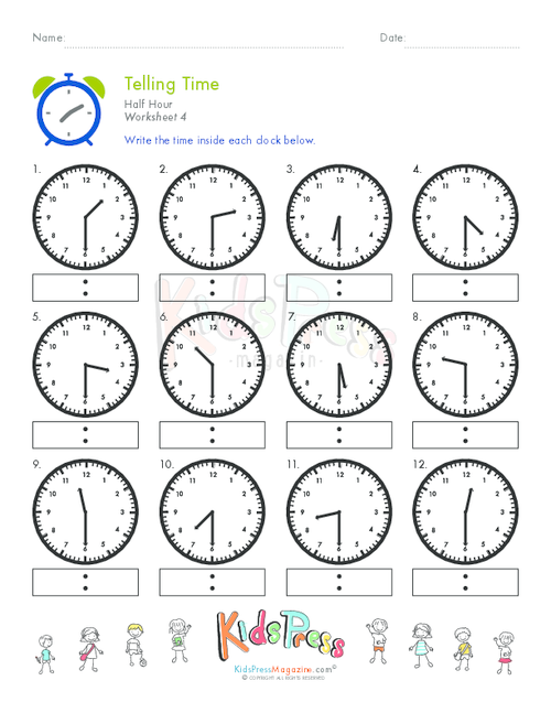 Time Worksheets Hour And Half Hour